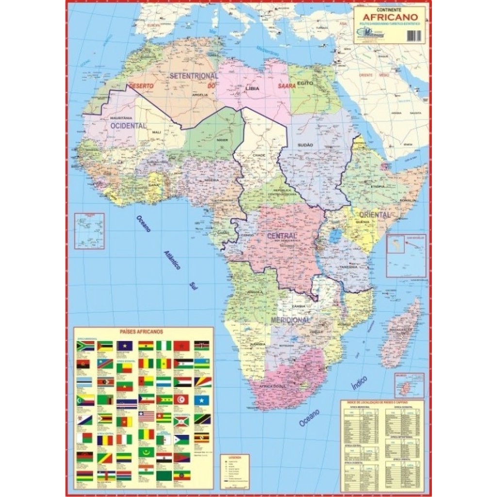MAPA DO CONTINENTE AFRICANO POLÍTICO - GIGANTE : LARGURA 117 CM X ...