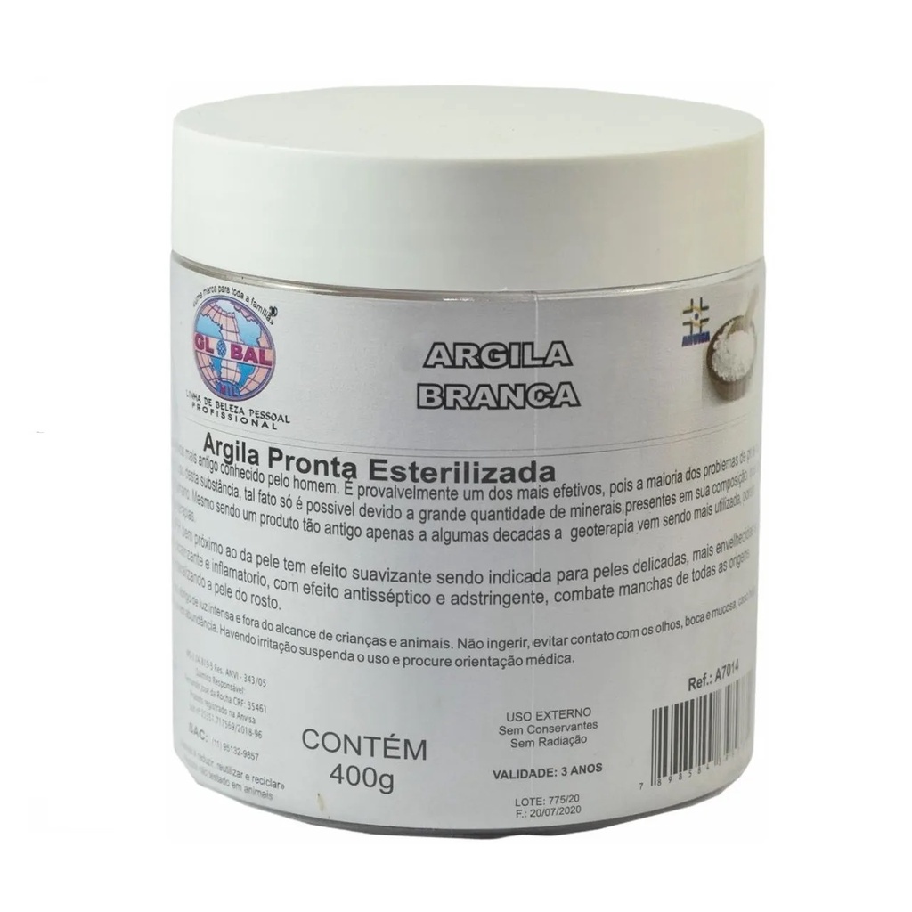 Argila Branca 400g Esterilizada - Global Mil (com registro na ANVISA ...