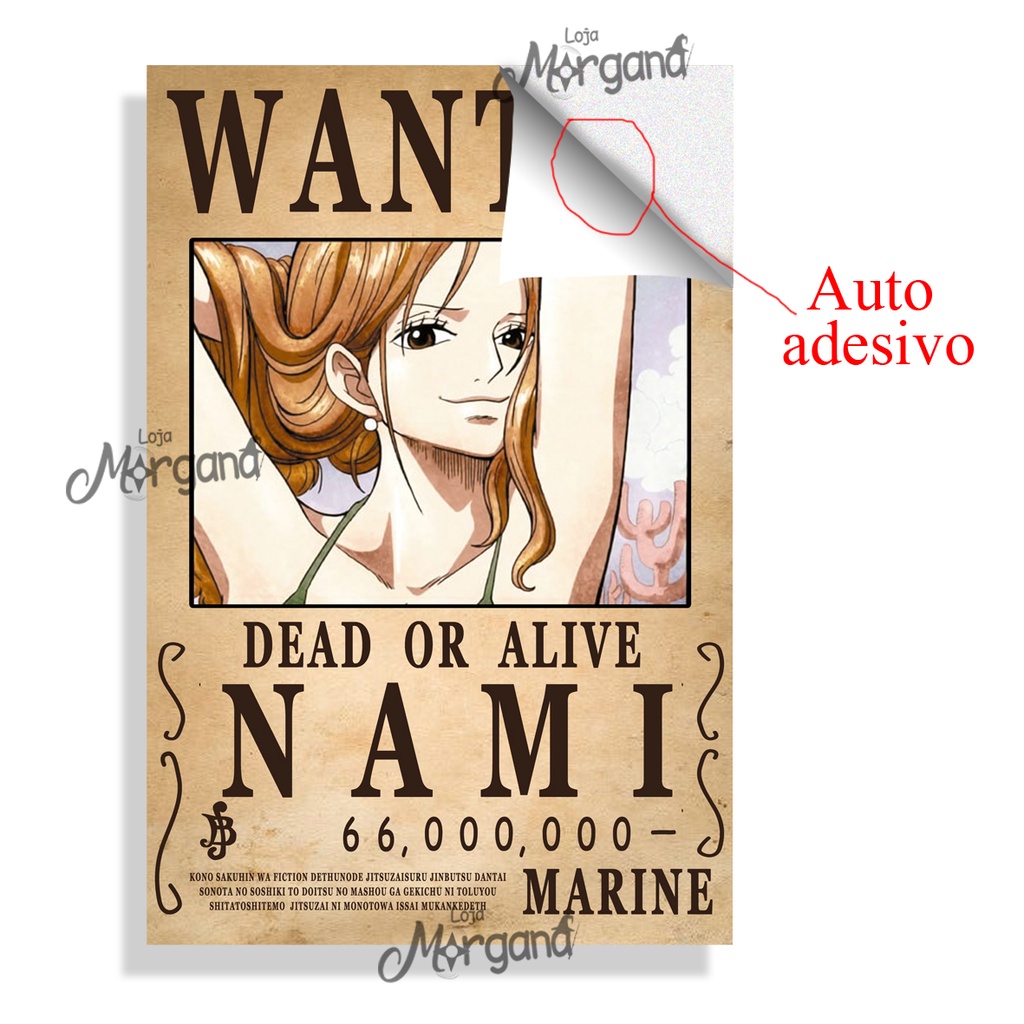 cartaz de procurado one piece nami gatuna navegadora auto adesivo ...