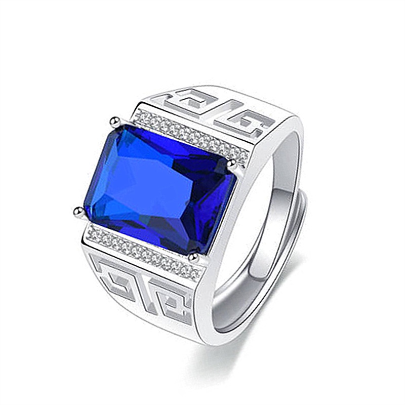 S925 Anel Prata Para Homens Preto Pedra Preta 、 Sapphire Blue Diamond ...