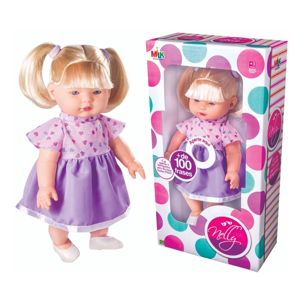 Boneca que Fala 100 frases - Baby Nelly Doll - 40cm - Milk | Shopee Brasil