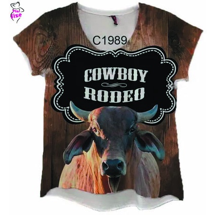 Baby Look Cowboy Rodeio Boi Bruto Chifrudo Country C1989 | Shopee Brasil