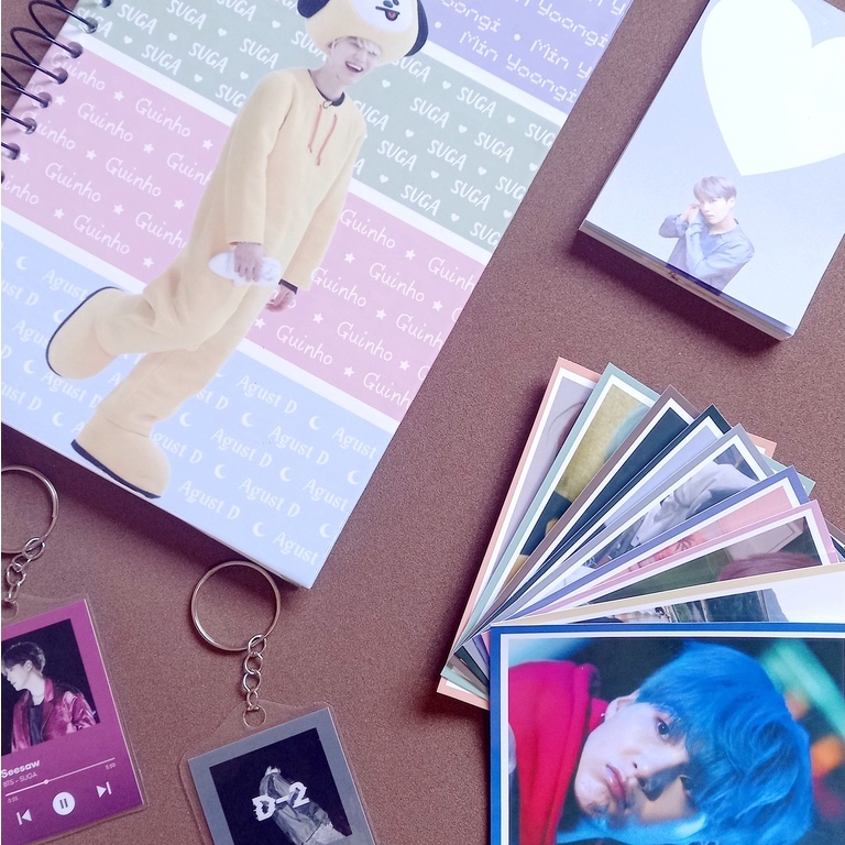 Kit Suga Yoongi Caderno Bloco de Nota Cards Chaveiro e Poster Kpop BTS ...