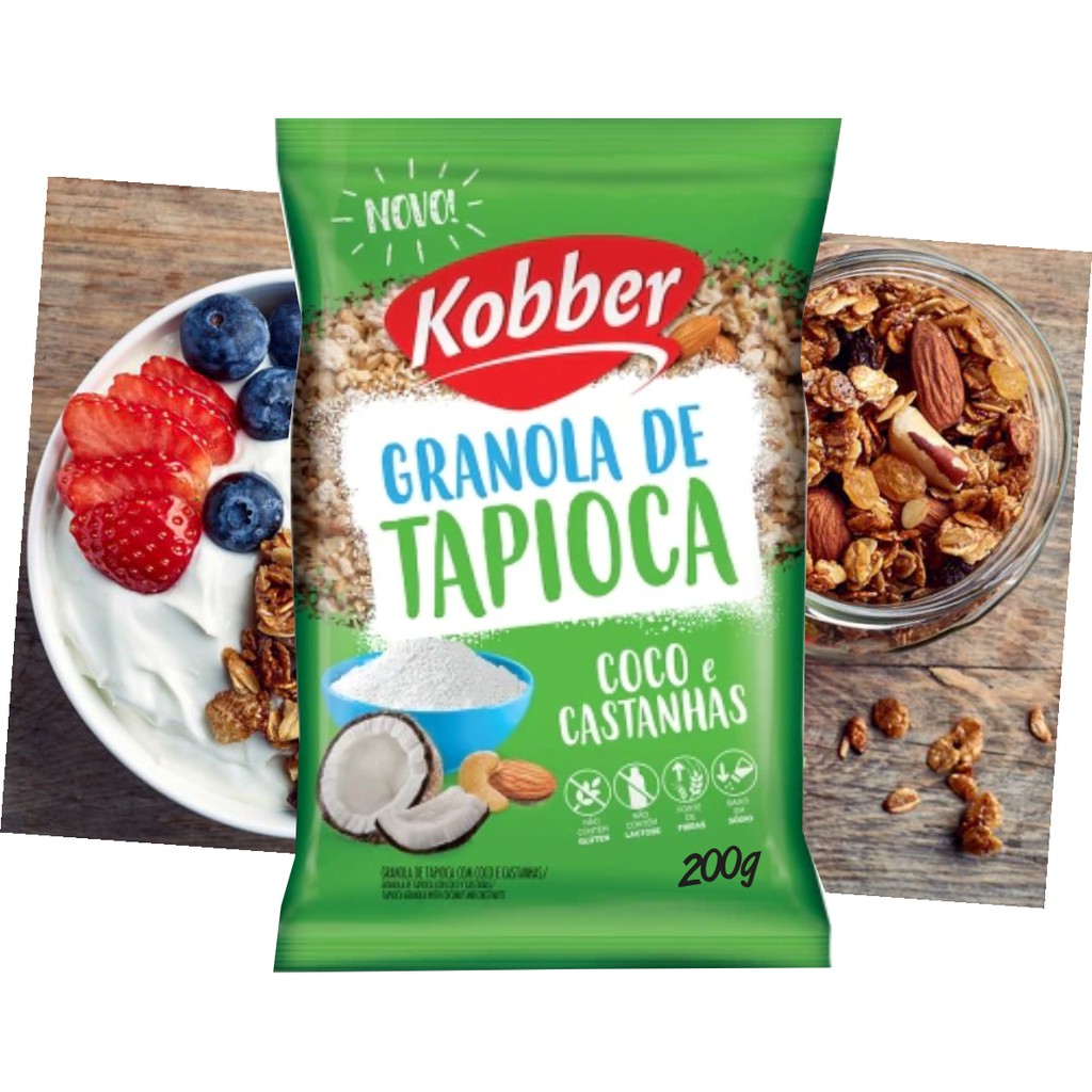 Granola de Tapioca com Coco e Castanhas Kobber 200g com aveias flocos ...