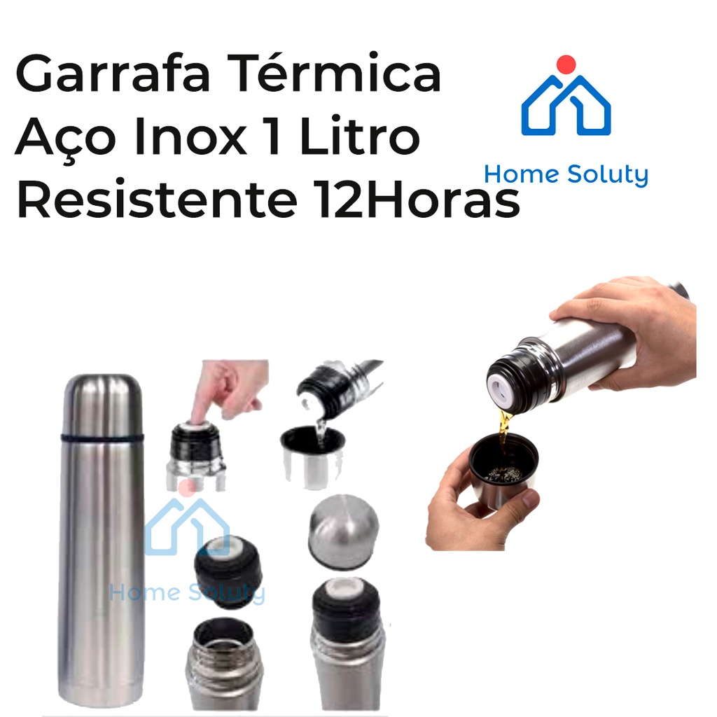 Garrafa Térmica Portátil 1 Litro Aço Inox Inquebrável Com Vácuo Agua ...