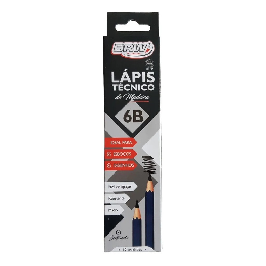 Lápis Técnico 6B Caixa com 12 Unidades BRW | Shopee Brasil
