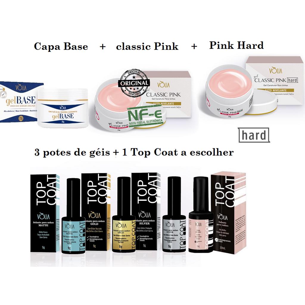 Kit COMBO Gel Volia Capa base + Classic Pink + Pink Hard Uv Led Unhas ...