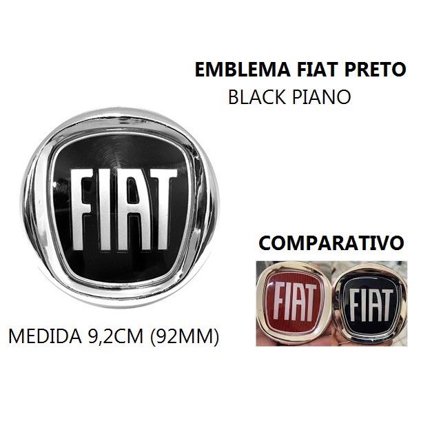Emblema Grade / Porta Malas Fiat Preto Black Piano medida 9,2cm Palio Mobi Stilo Idea Doblo ...