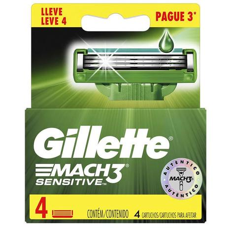 Gillette Mach 3 Sensitive Refil De Lâminas Contém 4 Cartuchos | Shopee ...