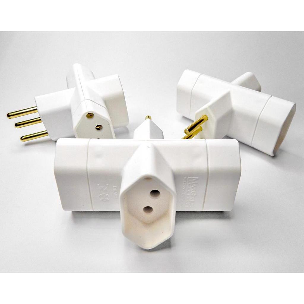 kit 3 Adaptador Benjamin T De Tomada 2P+T de 10A Plug Pino | Shopee Brasil