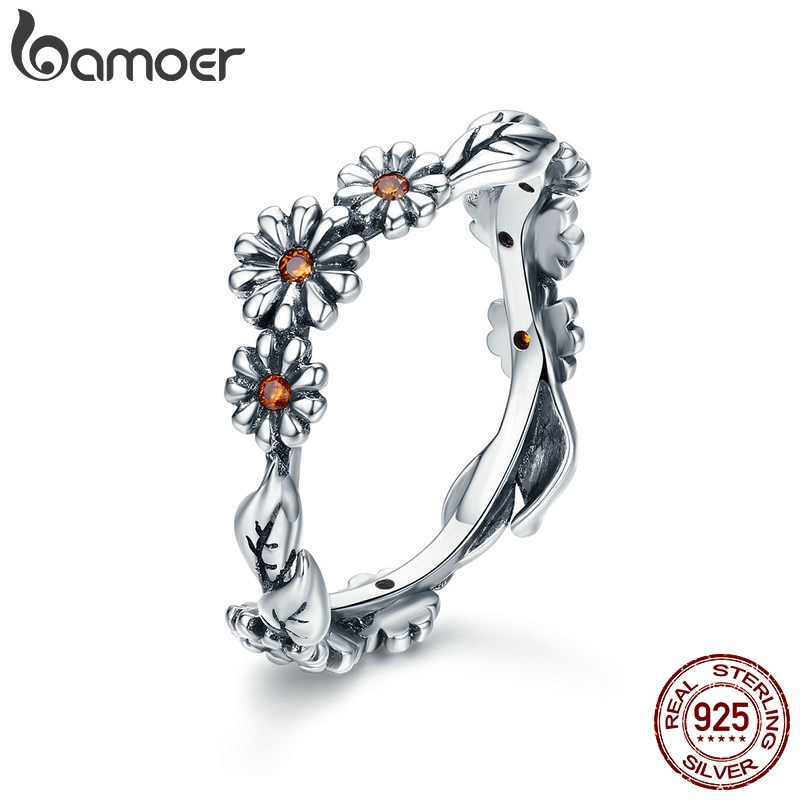 Bamoer 925 Real Silver Twisted Daisy Flower Fêmea Anéis De Dedo Jóias | Shopee Brasil