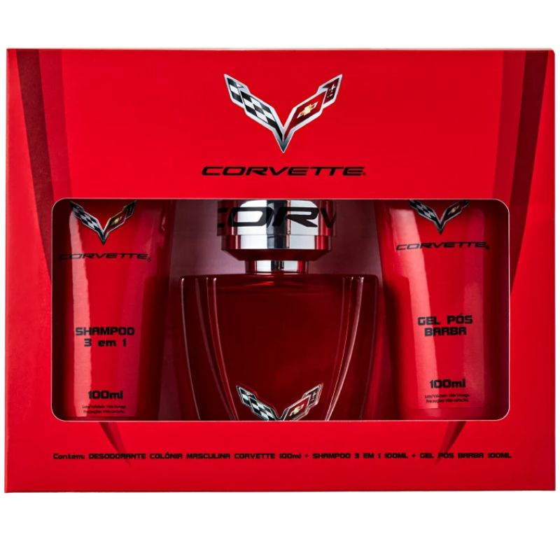Kit Corvette Red (Perfume 100ml + Pós Barba 100ml + Shampoo 100ml ...