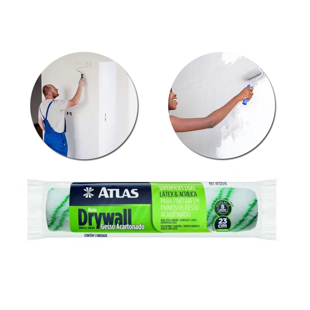 Rolo Para Pintura Paredes Lisas Fino Acabamento Drywall 23cm Atlas ...
