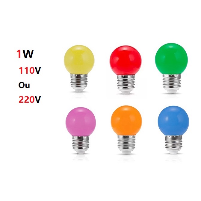 Lâmpadas Led Mini Bulbo Bolinha E27 1w G45 Colorido Amarelo Rosa Azul ...