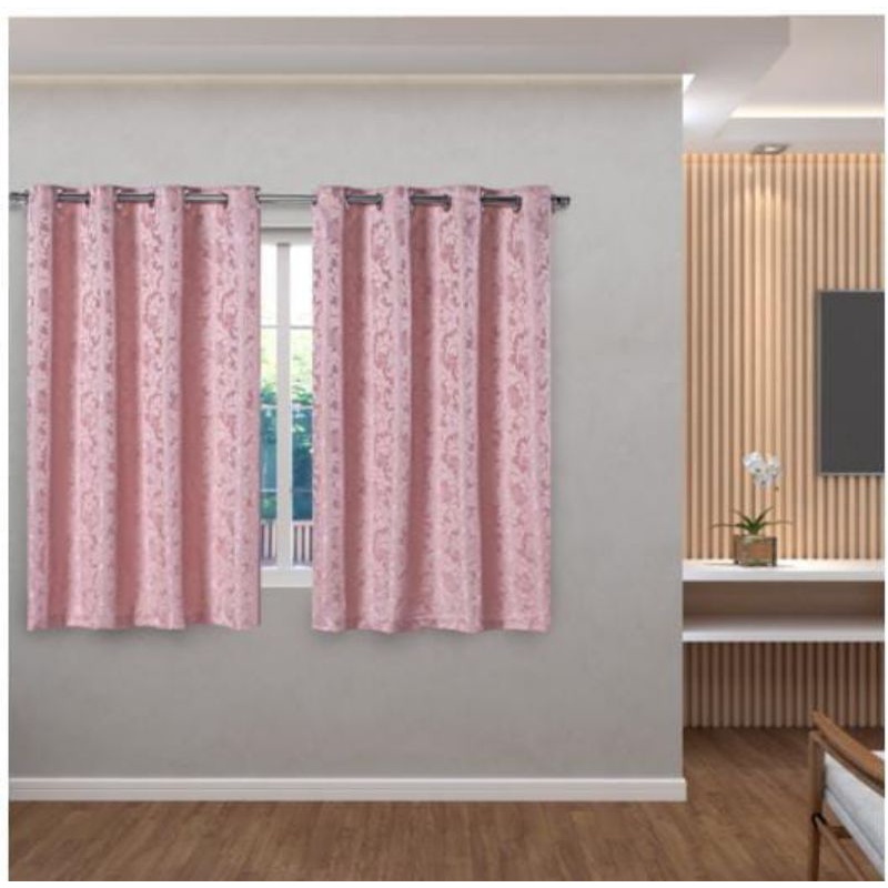 Cortina em tecido Jacquard Rose Para Sala e Quarto 2.80 x 1.80 m ...
