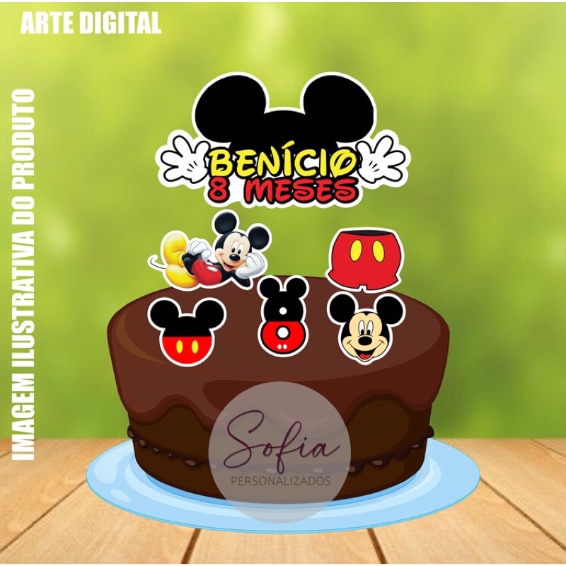 Topo de Bolo - Topper de Bolo Personalizado Mickey Mesversario ...