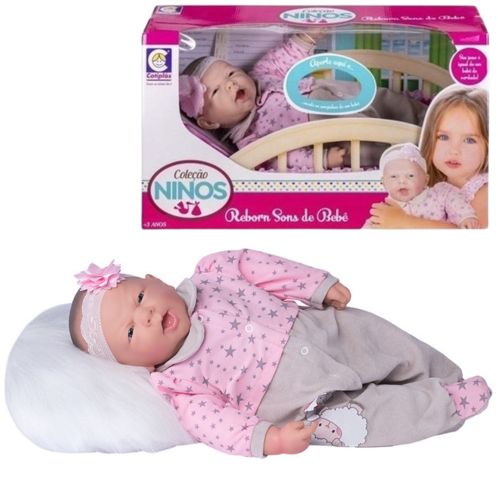 Boneca Bebe Menina Ninos Reborn 50 Cm + Certidão de Nascimento Cotiplás ...
