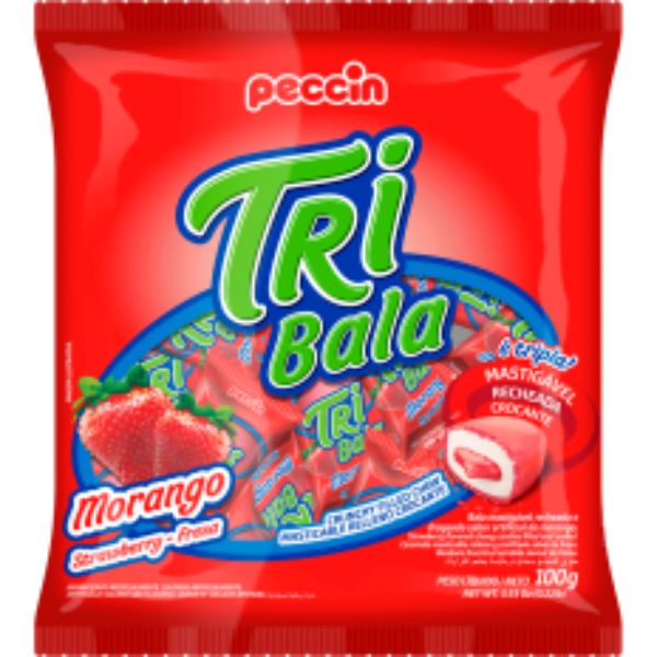 TRI BALA MINI SABOR MORANGO 100G PECCIN | Shopee Brasil