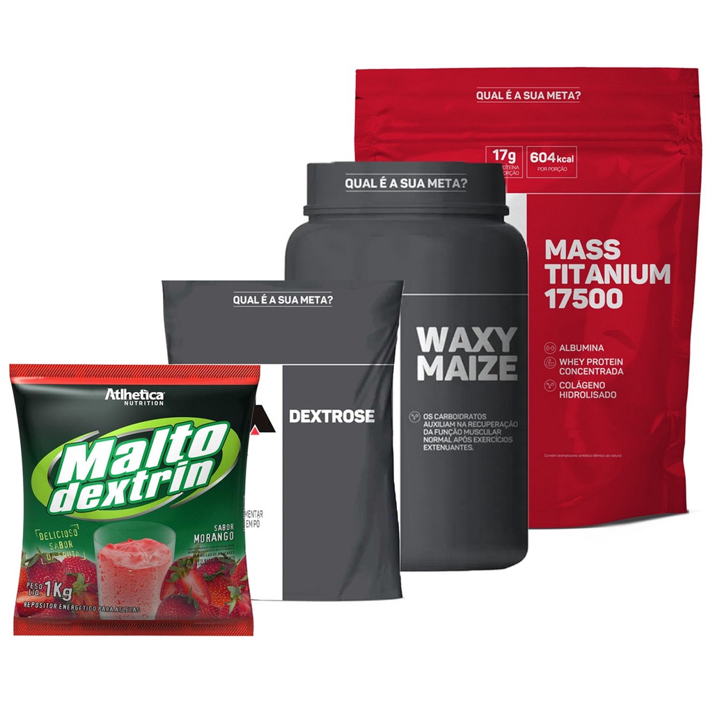 Kit Para Engordar Ganhar Peso Mass Titanium + Dextrose + Waxy Maize Max ...