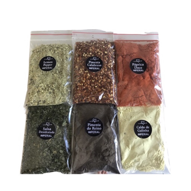 Kit 6 Temperos E Especerias Em Embalagens Zip Lock Total 210g | Shopee Brasil