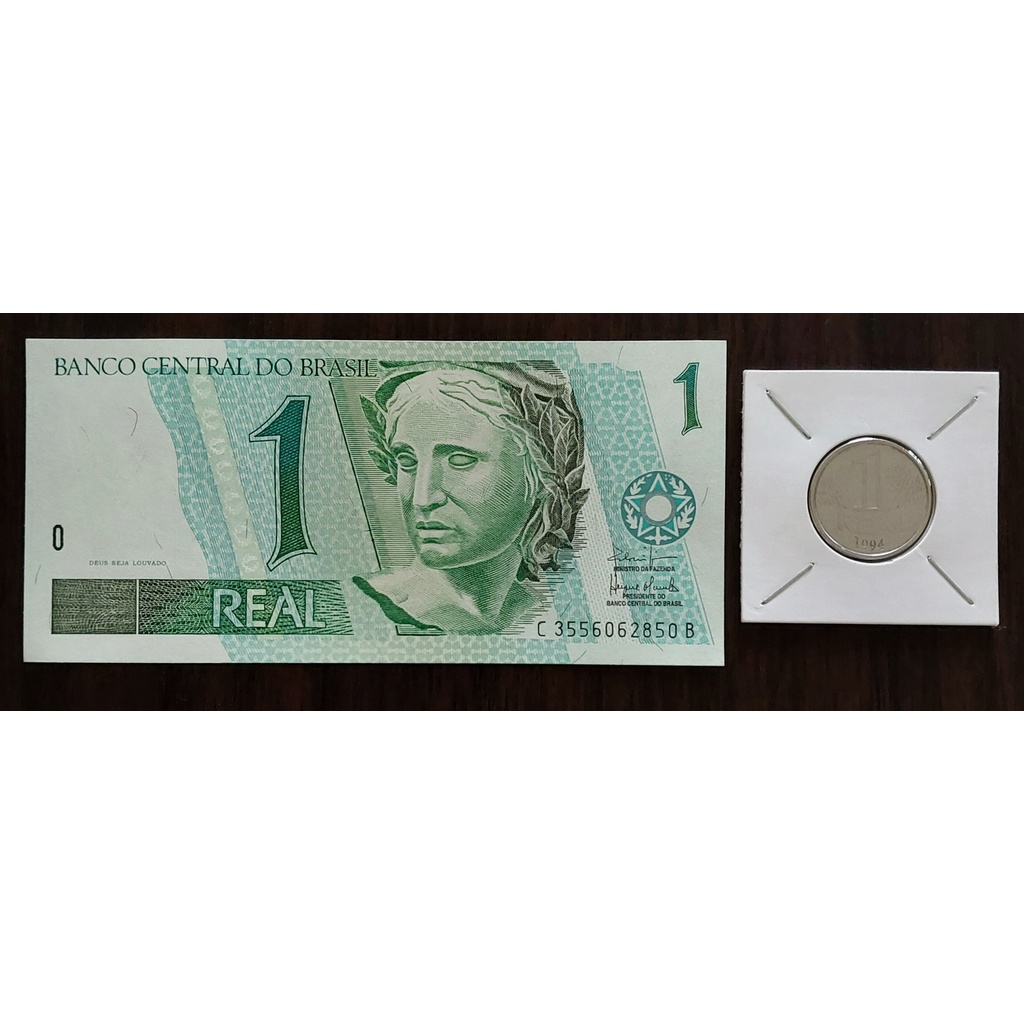 Nota De Um Real + Moeda De 1 Real. | Shopee Brasil