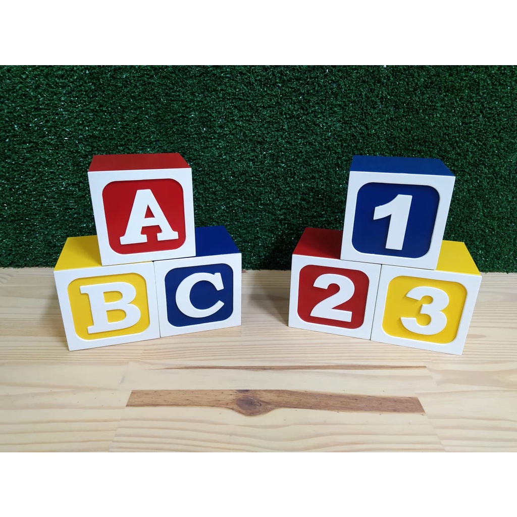 Trio Cubo ABC ou 123 Decorativo Mdf Pintado 10x10cm Vermelho / Amarelo ...