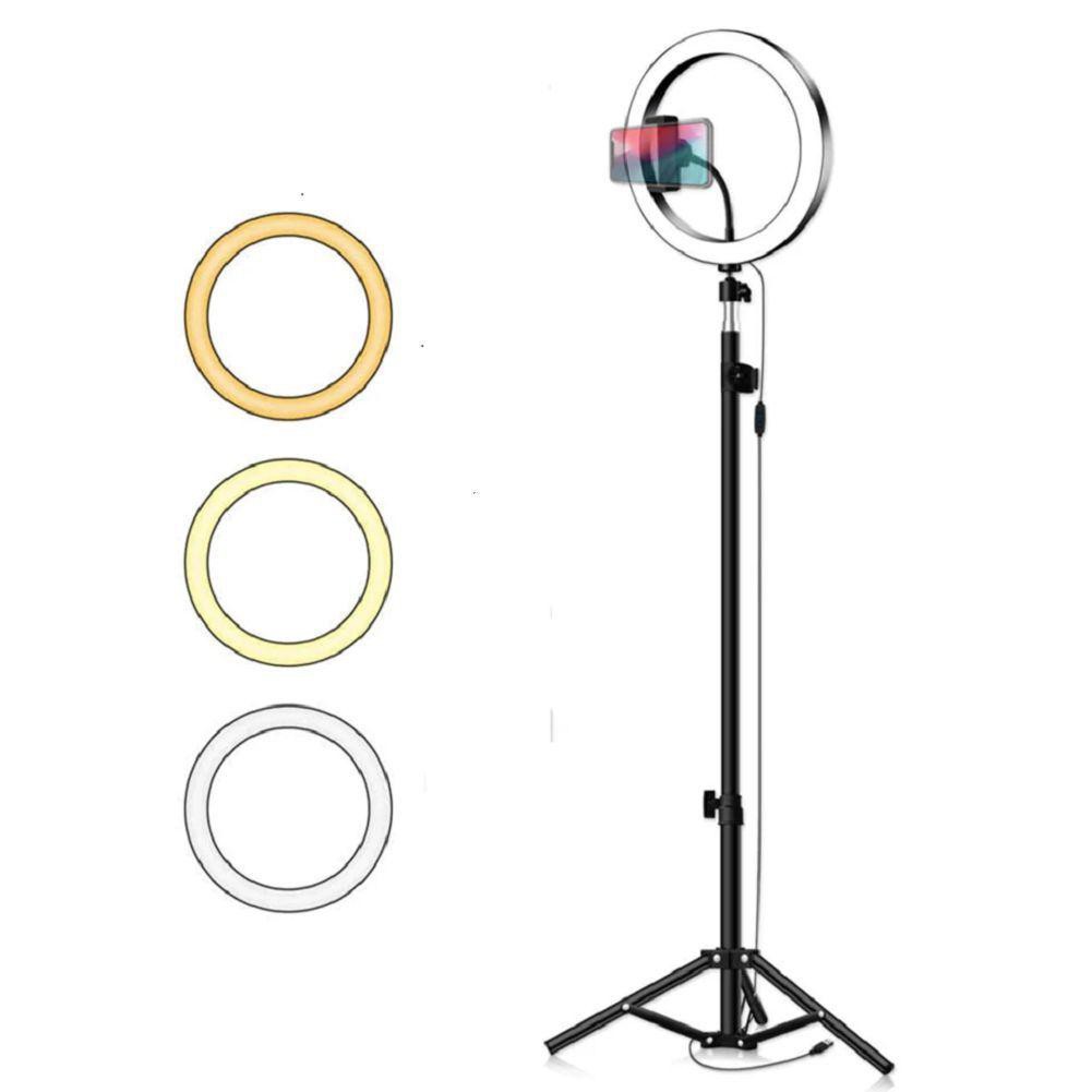 Iluminador Ring Light Led Fotos Make Anel Luz 26cm 10 Polegadas Tripé 2m Original | Shopee Brasil