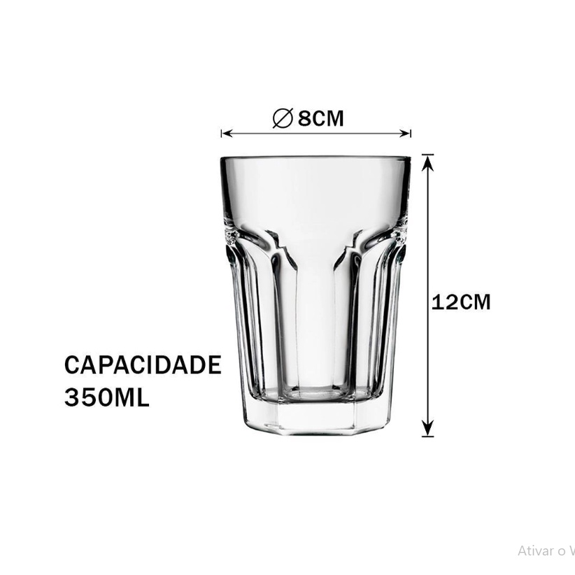 Jogo Kit 12 Copos Vidro Grosso Suco Água Drink Cerveja 350ml | Shopee Brasil