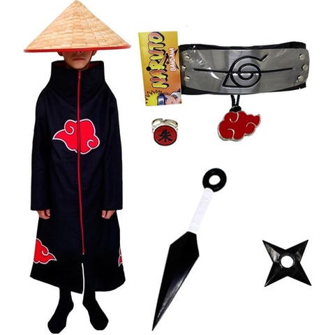 Kit Ninja Manto Akatsuki Sakkat Chapéu Itachi Colar Nuvem | Shopee Brasil