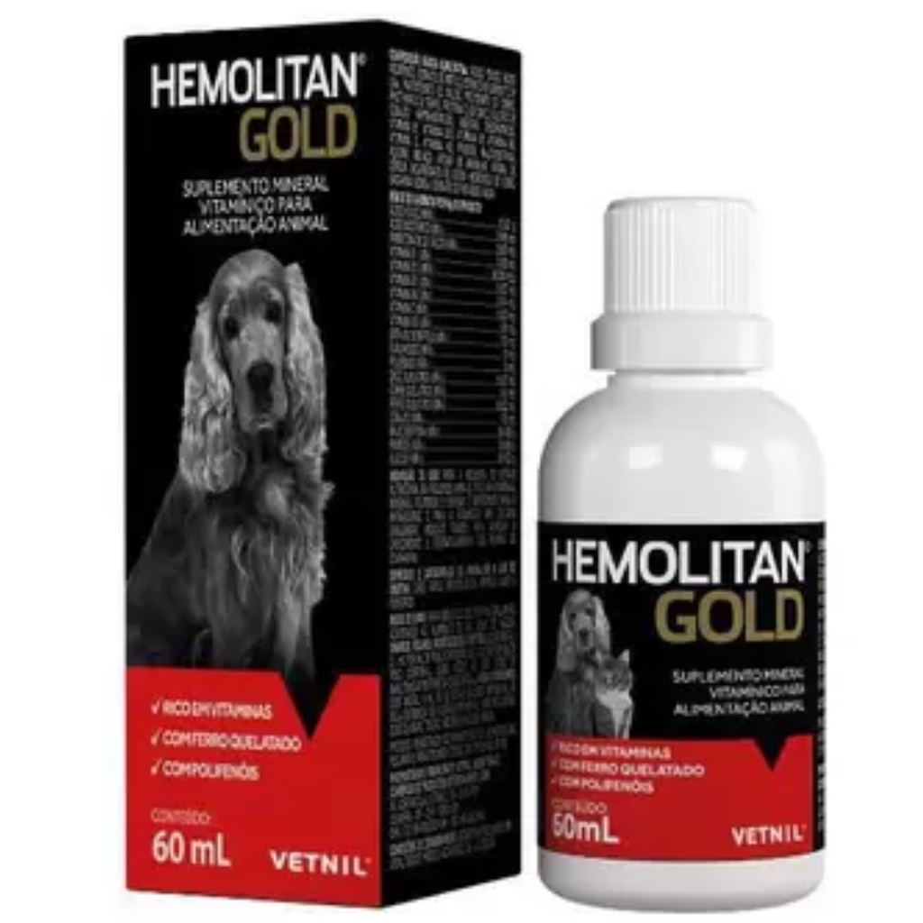 Suplemento Vitaminico Hemolitan Gold para Caes e Gatos Vetnil 60 ml ...