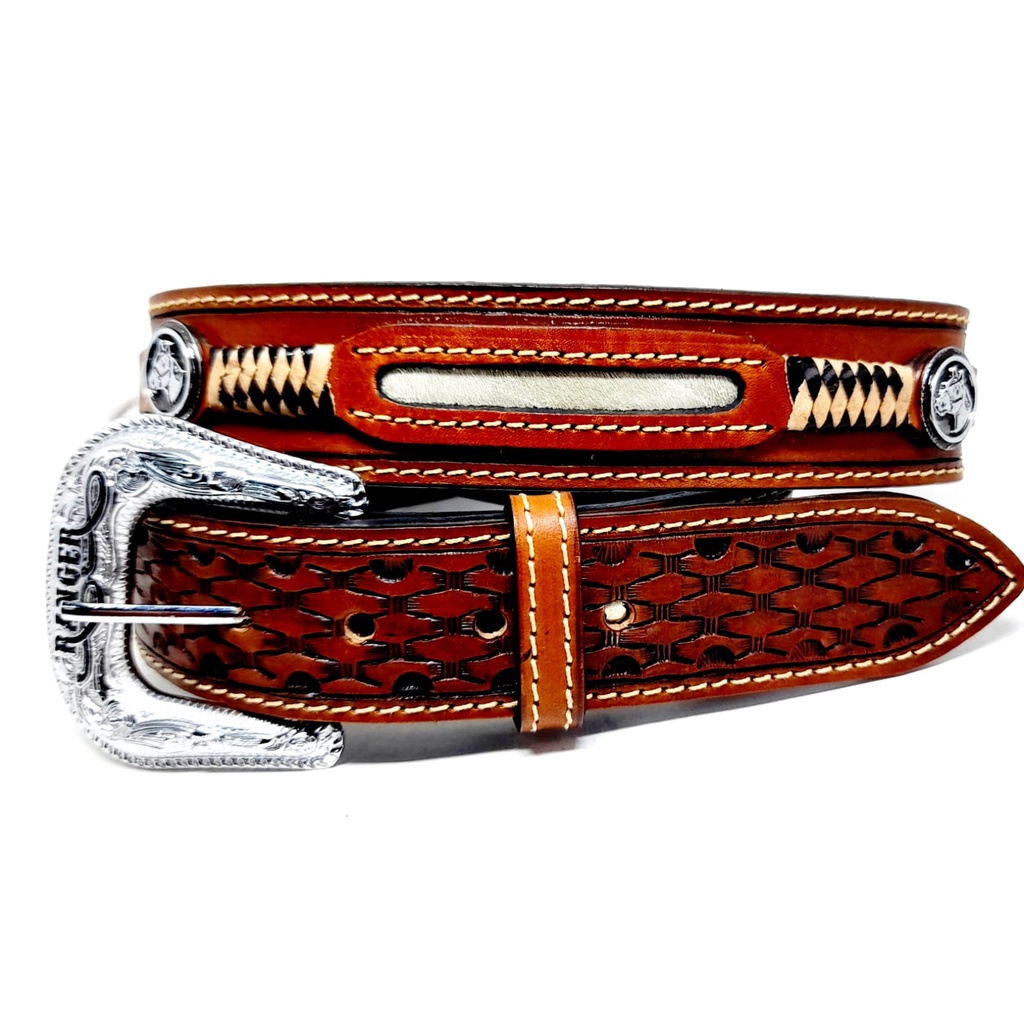 Cinto country cowboy couro legítimo com detalhes em Pêlo Bovino - R-800 ...