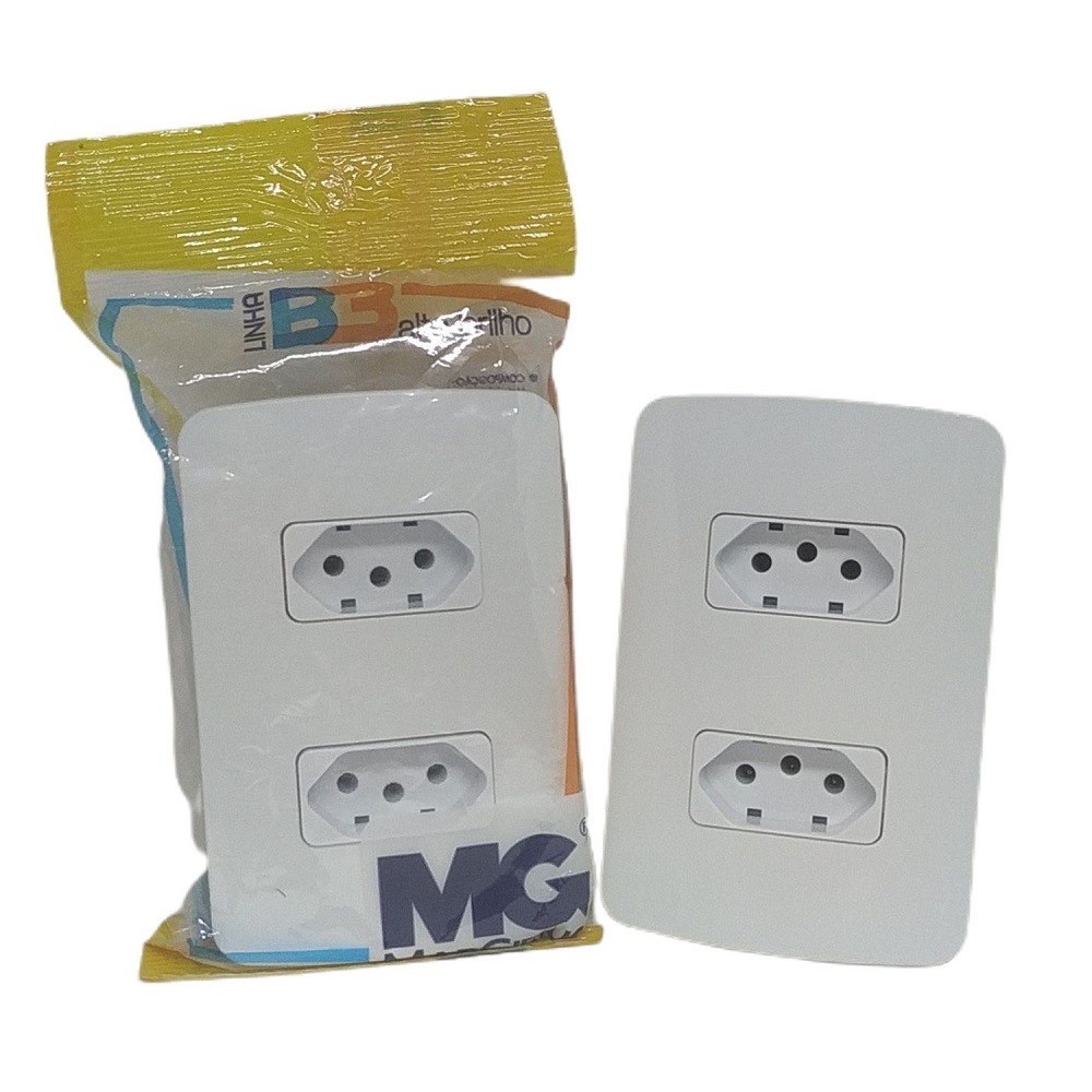 Conjunto Tomada Dupla 10A 2P+T 250V 4x2 MARGIRIUS B3 | Shopee Brasil