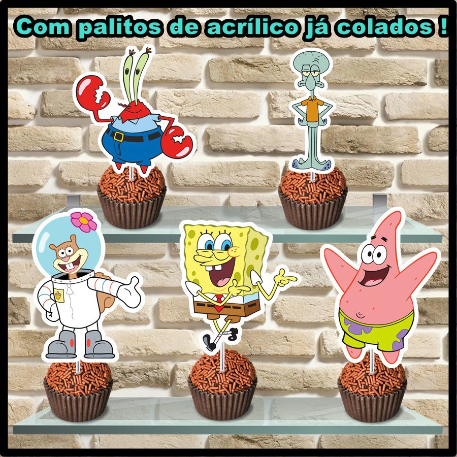 50 Tags Toppers P/ Docinho Bob Esponja para festa, brigadeiro beijinho ...