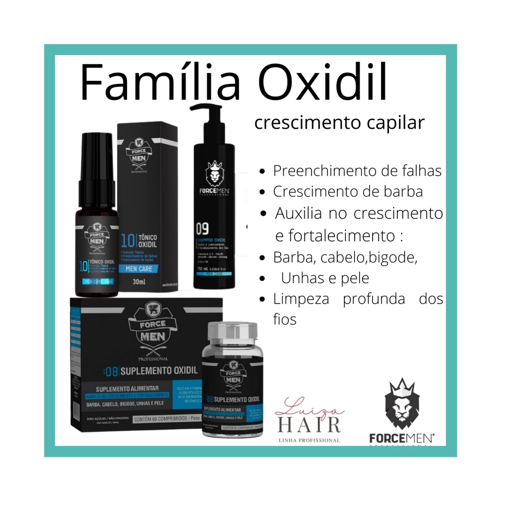 kit crescimento capliar-familia oxidil-barbearia-profissional-force men ...