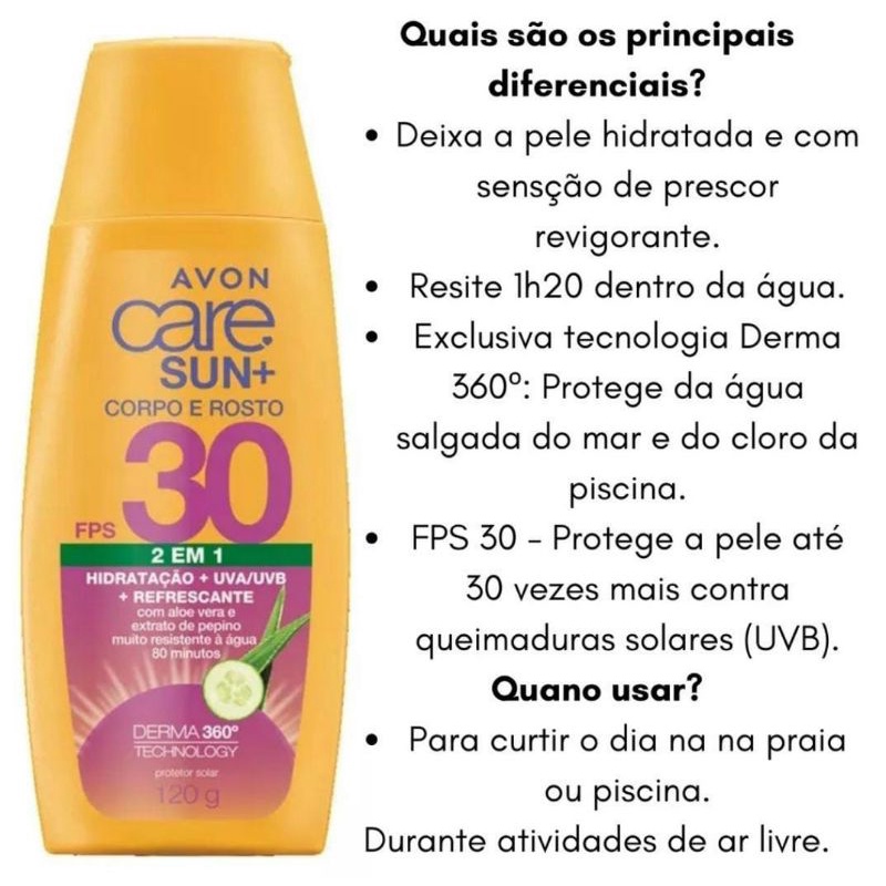 Protetor Solar Avon 2 em 1 FPS 30 Corpo e Rosto | Shopee Brasil