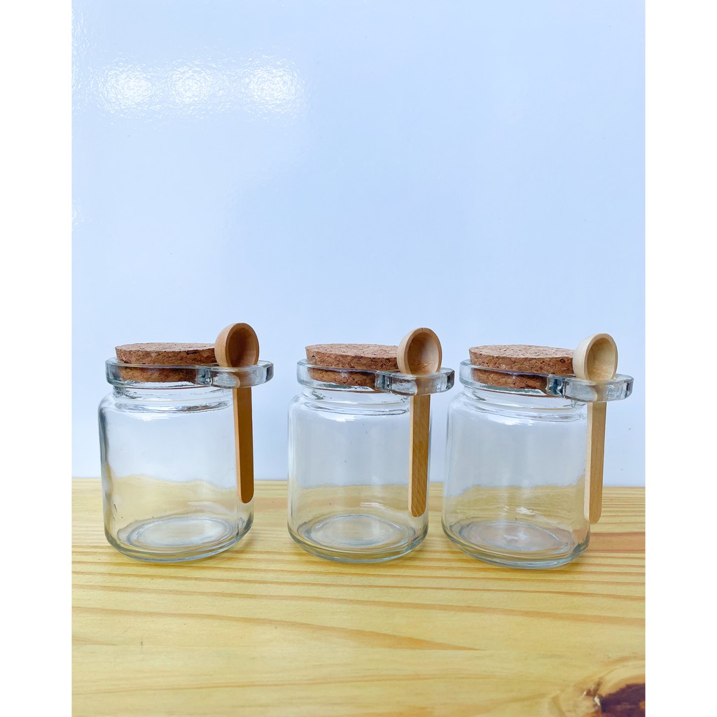 Kit Porta Tempero Com Colher De Bambu E Tampa Rolha Cortiça Porta ...