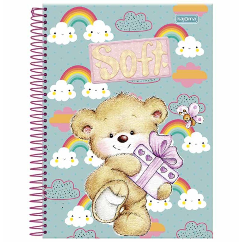Caderno universitário Desenho Ursinho fofo Soft capa dura Kajoma 96 ...