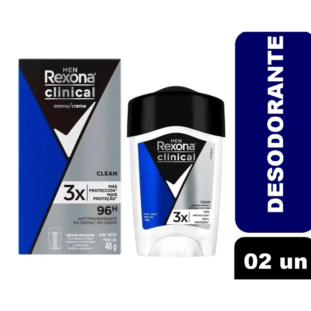 Kit desodorante Antitranspirante Rexona Clinical Masculino Azul 48g (02 ...