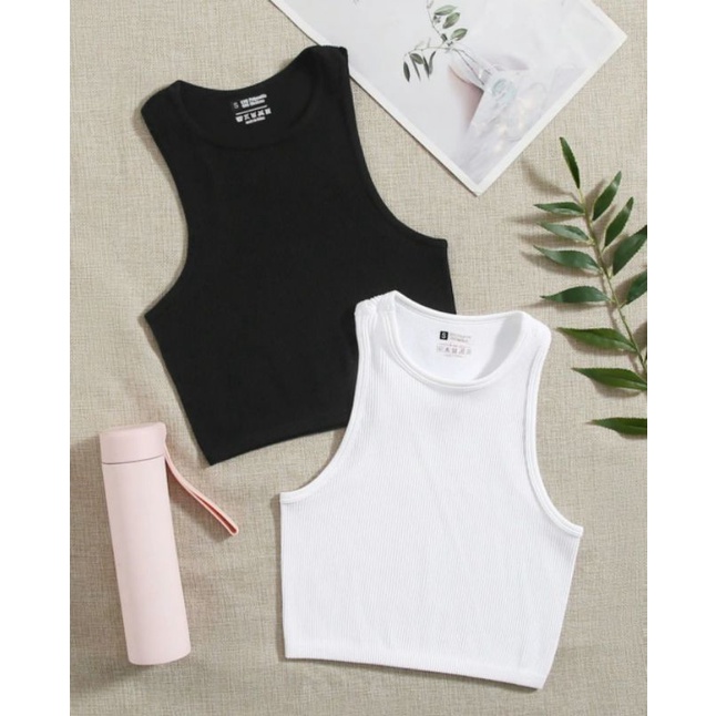 Conjunto de croppeds branco e preto (SHEIN) | Shopee Brasil