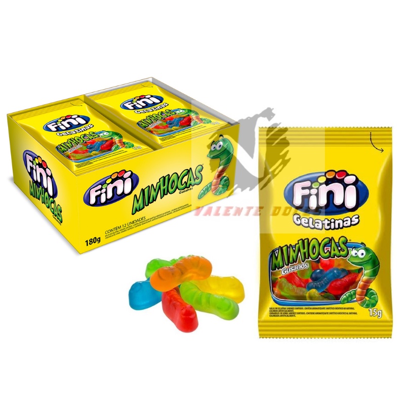 Caixa de Bala de Gelatina Fini Mini Minhocas com 12 pacotes de 15g cada ... Caixa de Bala de Gelatina Fini Mini Minhocas com 12 pacotes de 15g cada ...