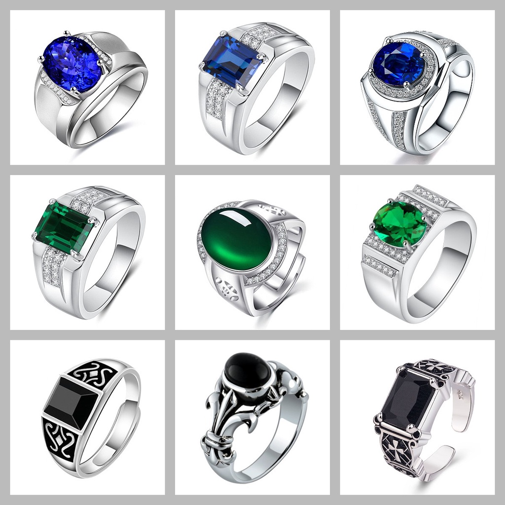 S925 Anel Prata Para Homens Preto Pedra Preta 、 Sapphire Blue Diamond ...