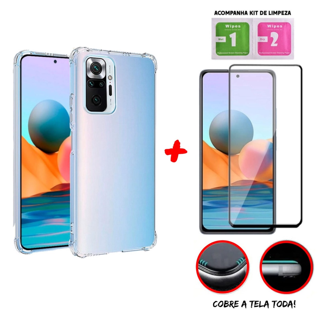 Kit Capinha Transparente Anti-Impacto Para Xiaomi Redmi Note 10 Pro + Película 3D de Vidro ...