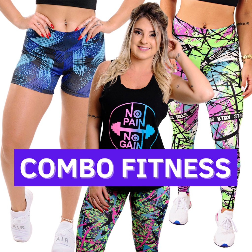 Kit Roupa Academia Shorts Legging E Regata Kit 3 Peças Fitness ...