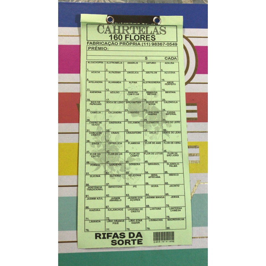 CARTELA DE RIFA 160 FLORES, PCT C/ 10 UNIDADES | Shopee Brasil