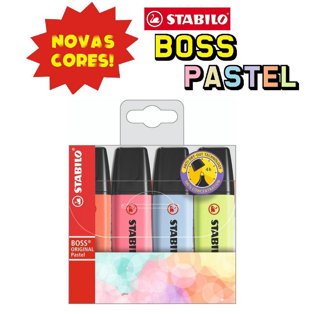 Marca Texto Stabilo Boss Original Pastel 4 Novas Cores | Shopee Brasil