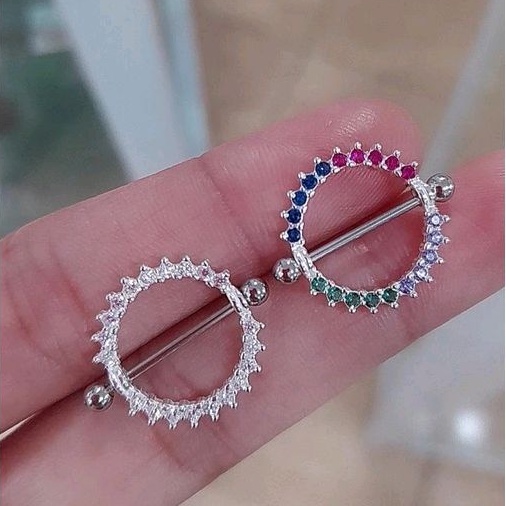 Piercing Para Mamilo,Peito 13Mm com Pedras de Zircônias Prata 925 com ...