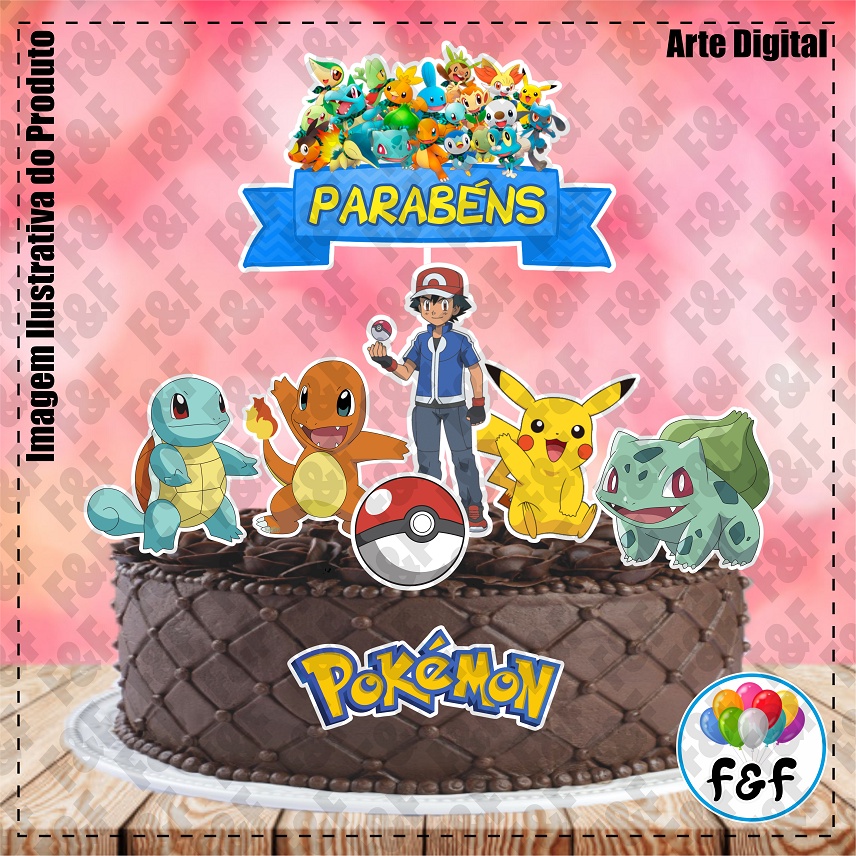 Topper Topo de Bolo + 40 Tags Doces Docinhos Pokémon Pokemon | Shopee ...