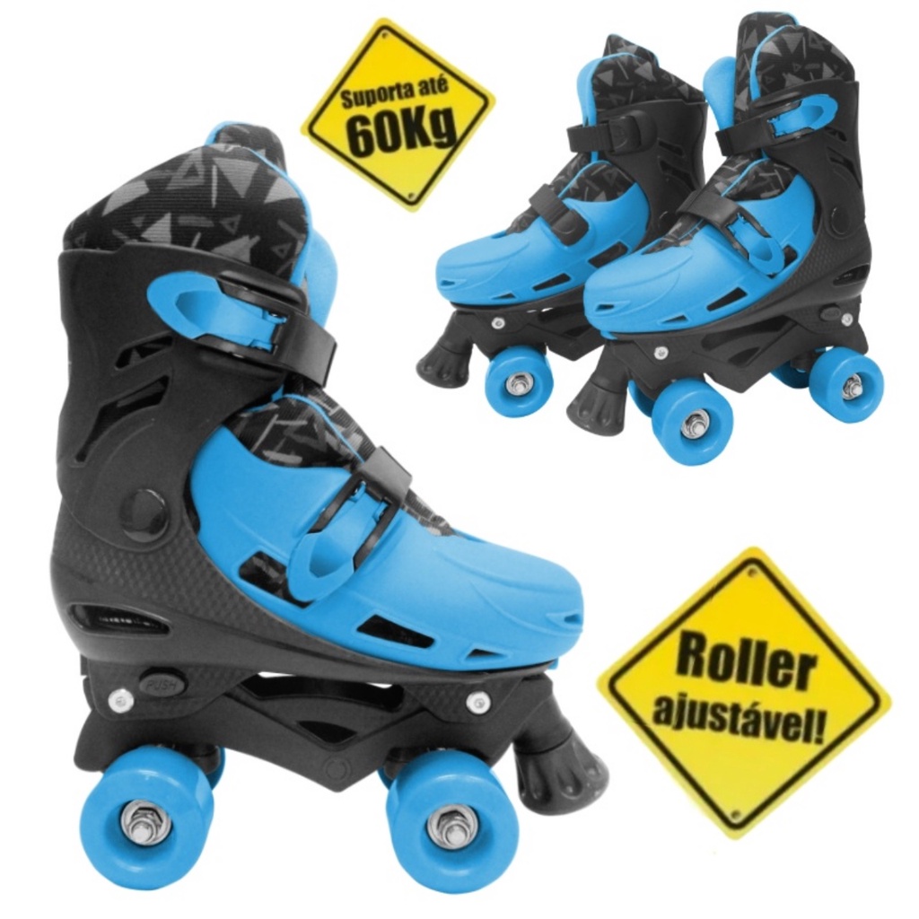 Patins Infantil Menino Azul Lançamento 4 Rodas Ajustável | Shopee Brasil