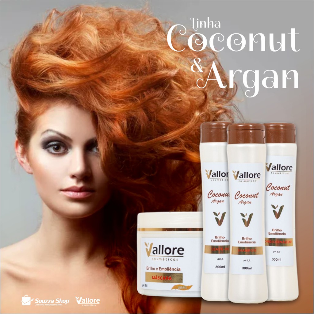 Kit Vallore - Linha Coconut e Argan: Shampoo + Condicionador + Máscara ...