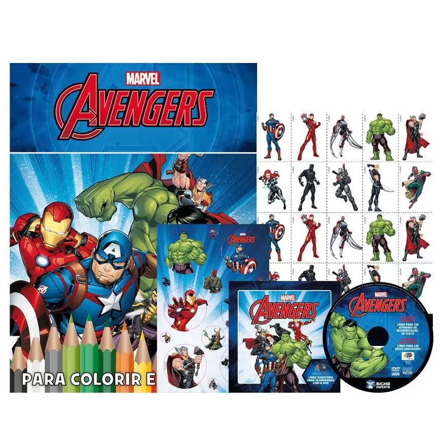 Kit 5 em 1 com DVD - Marvel - Avengers | Shopee Brasil